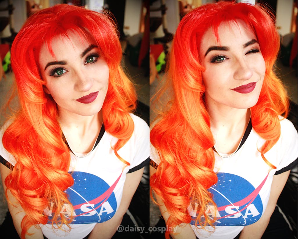 DC Starfire Long Curly Red Mixed Orange Lace Front Synthetic Hair Wig ...