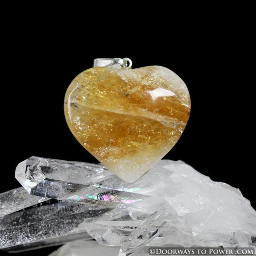 Citrine Casa Crystal Heart Pendant Blessed & Energized - Doorways to Power