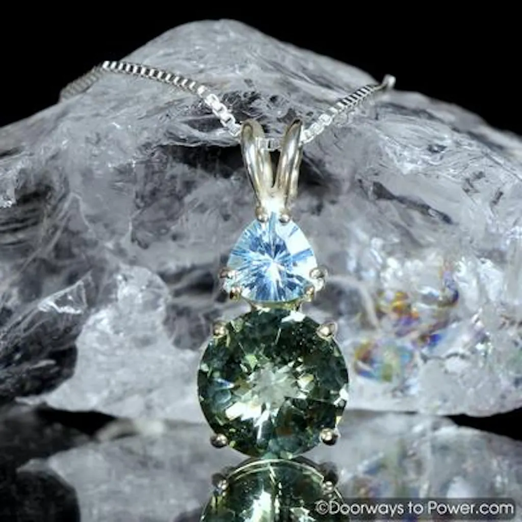 Green Obsidian Blue Topaz Mini Radiant Heart Pendant - Doorways to Power
