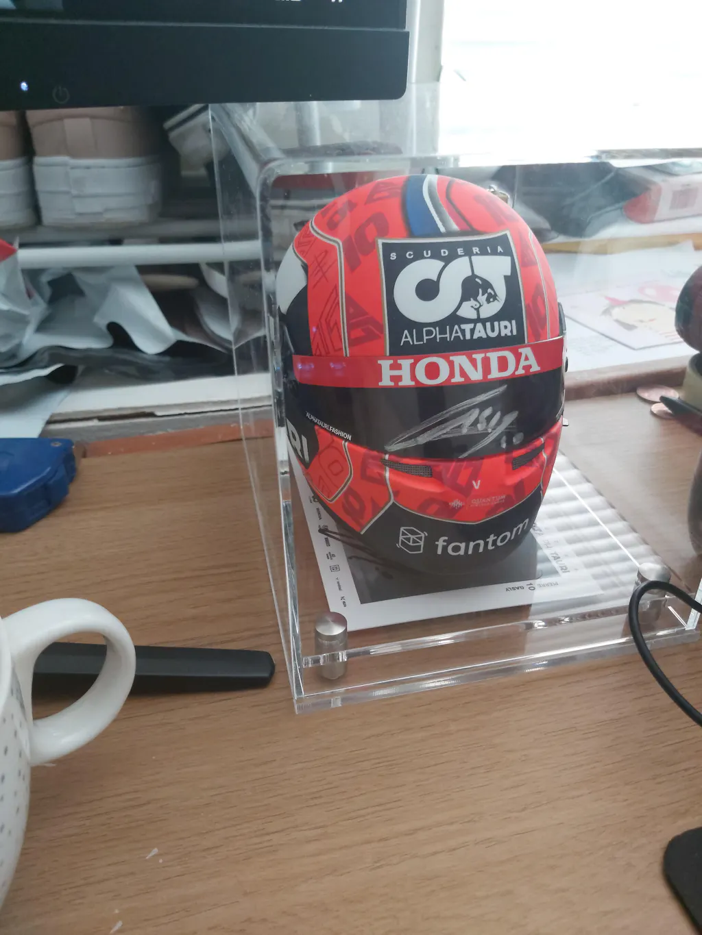 Half Scale F1 Helmet Display Case with a Modern Base