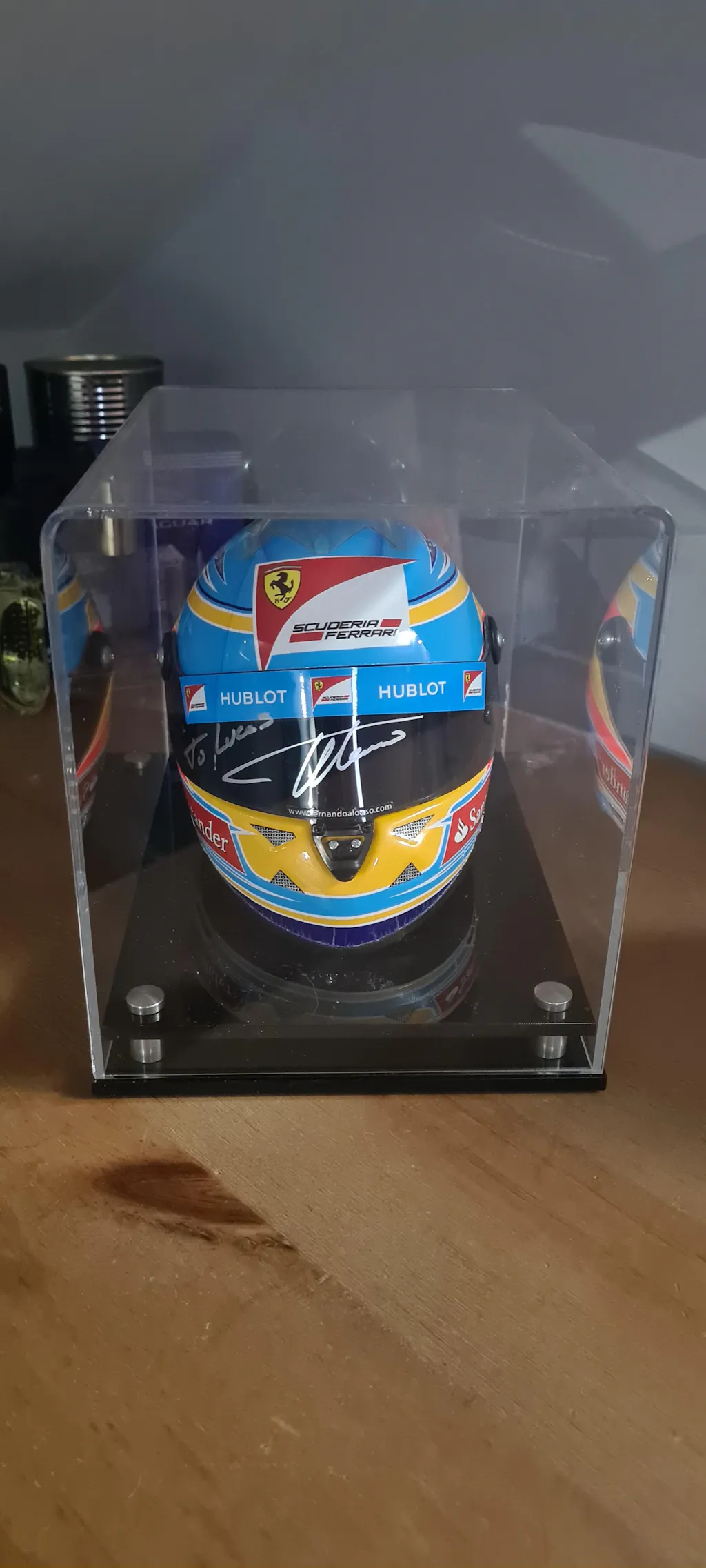 Half Scale F1 Helmet Display Case with a Modern Base
