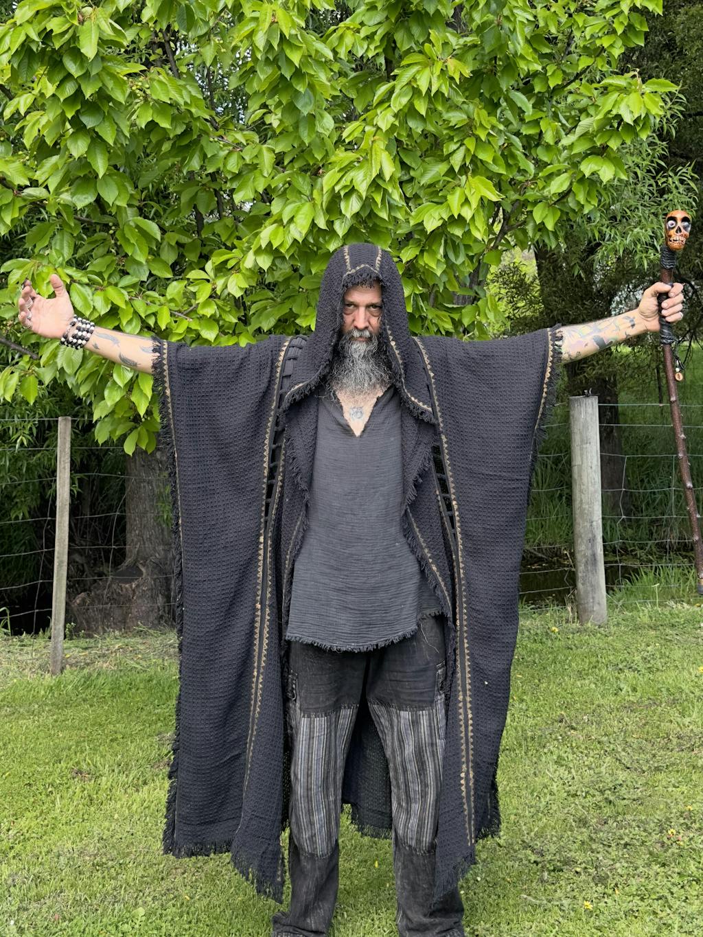 Mens Hooded Kimono Vest Black Alchemist Wizard Sorcerer – AJJAYA