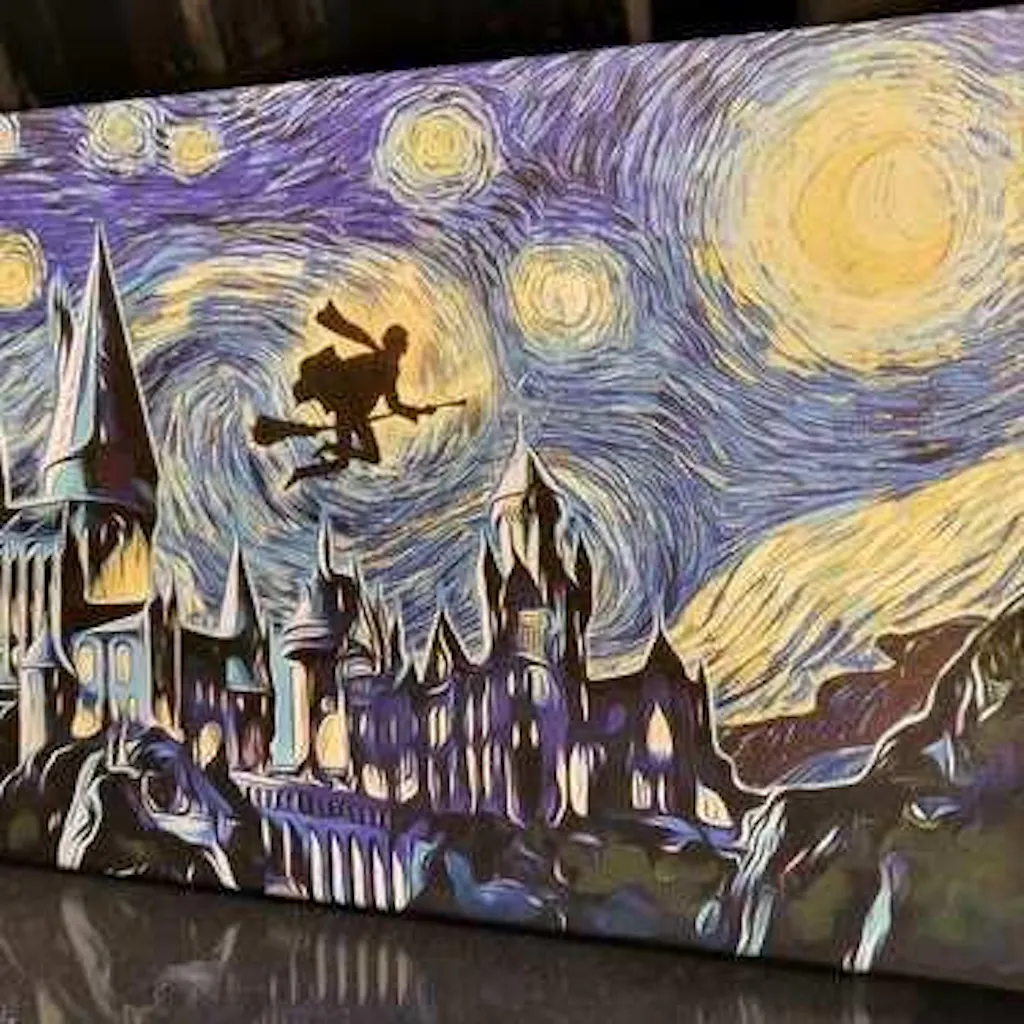 Harry Potter Starry Night Hogwarts Canvas Print Wall Art - AnimeBape