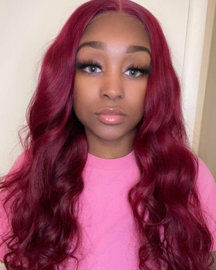 99J Red Body Wave Hair 13*4/4*4 Lace Front Glueless Closure Wigs Body ...