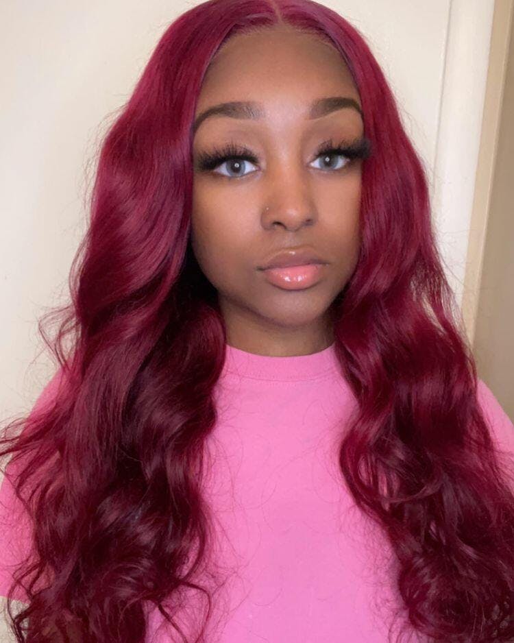 99J Red Body Wave Hair 13*4/4*4 Lace Front Glueless Closure Wigs Body ...