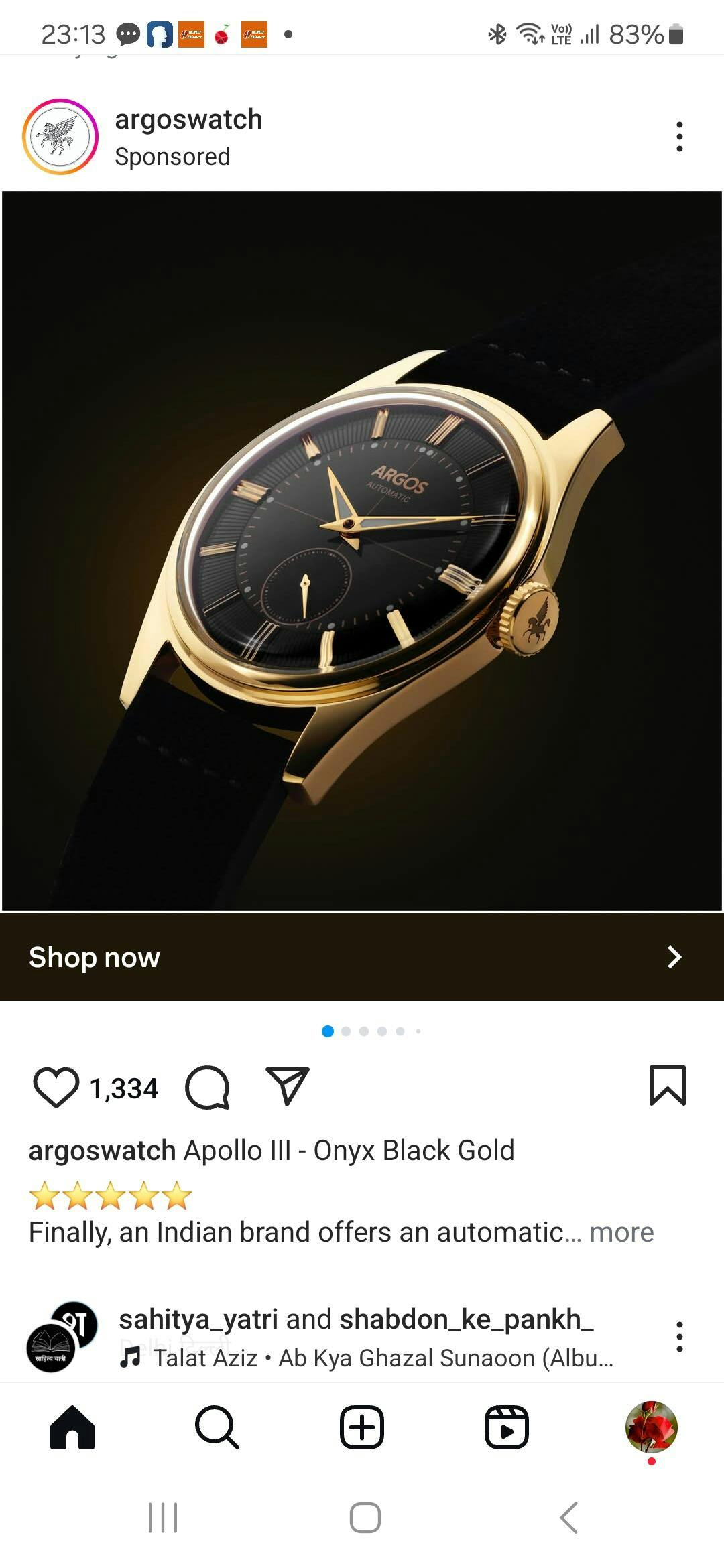 Argos Apollo III - Onyx Black Gold with Leather Strap