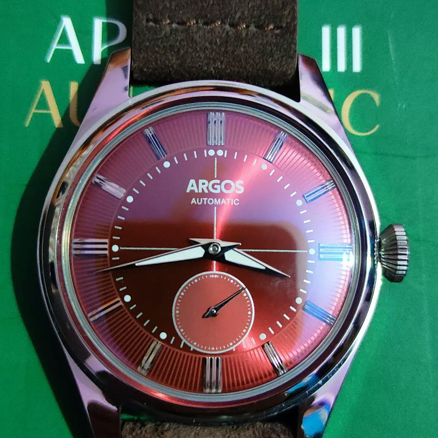 Argos Apollo III - Wine Red Silver with Italian Suede Leather Strap