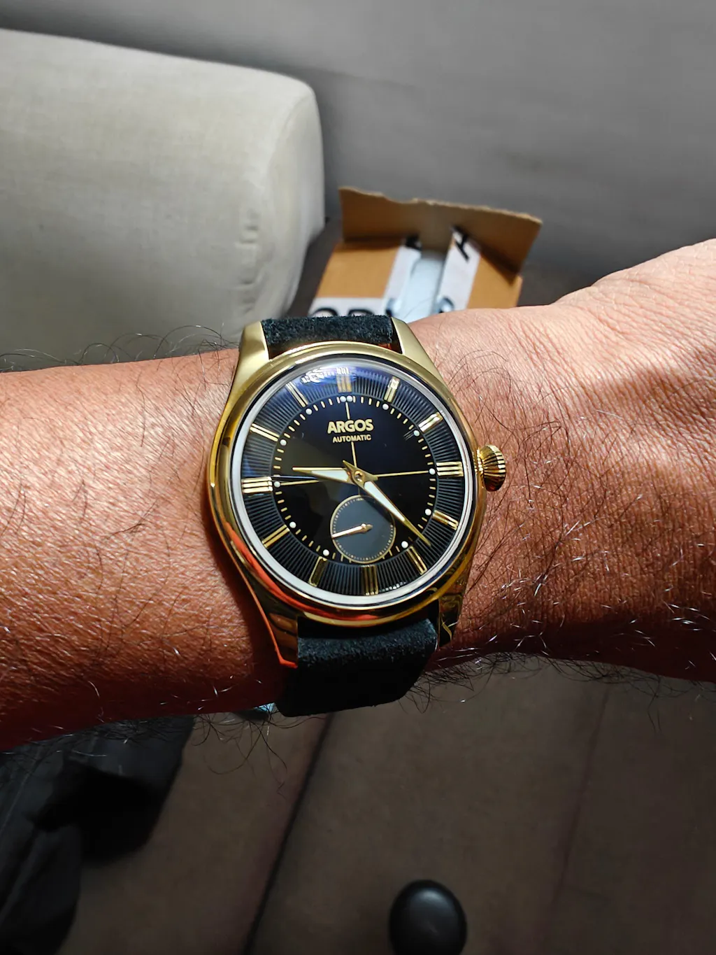 Argos Apollo III - Onyx Black Gold with Leather Strap