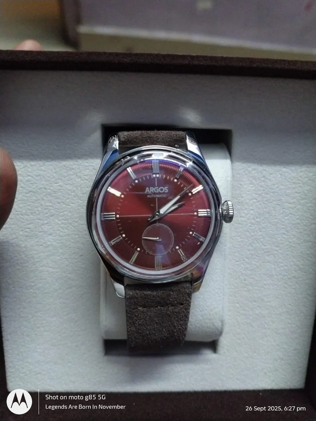 Argos Apollo III - Wine Red Silver with Italian Suede Leather Strap