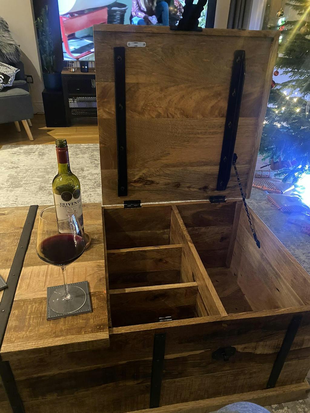 Bodega Natural Sheesham Solid Wood Coffee Table Bar with wine storage ...