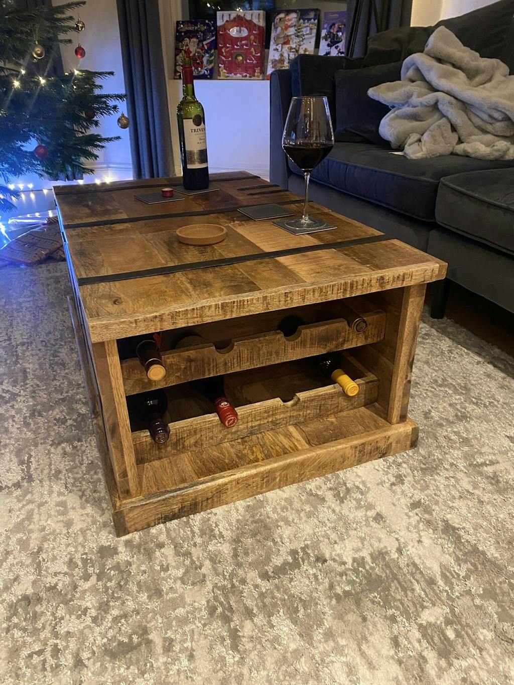 Bodega Natural Sheesham Solid Wood Coffee Table Bar with wine storage ...