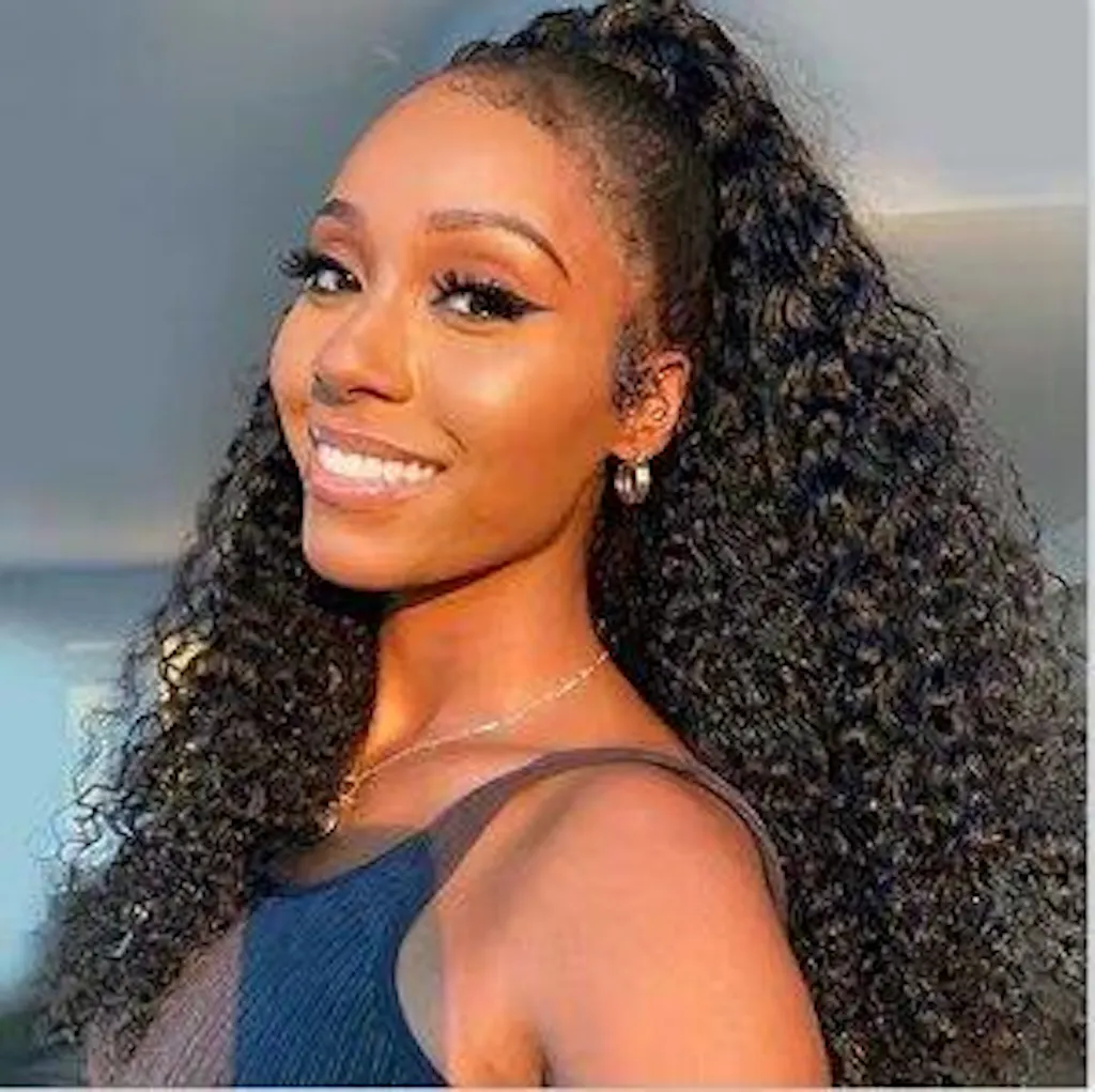 Water Wave Quick & Easy Drawstring Ponytail Extension Human Hair Natur ...