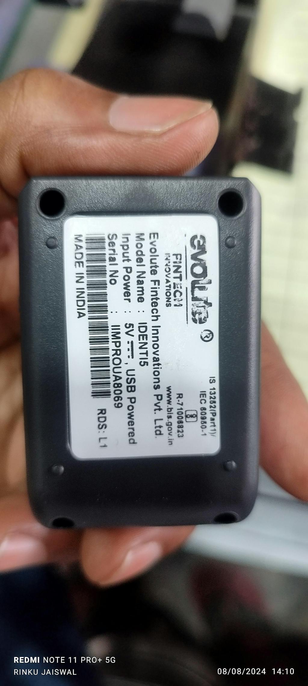 Evolute Identi5 L1 Bluetooth Fingerprint Scanner - Wireless Biometric ...