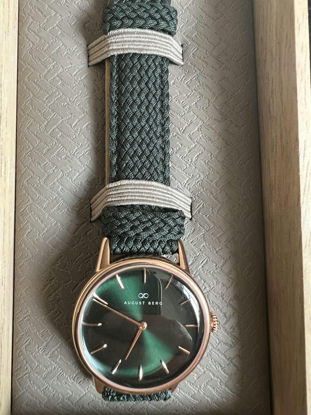 Green Dial Rose Gold Watch With Brown Strap – August Berg