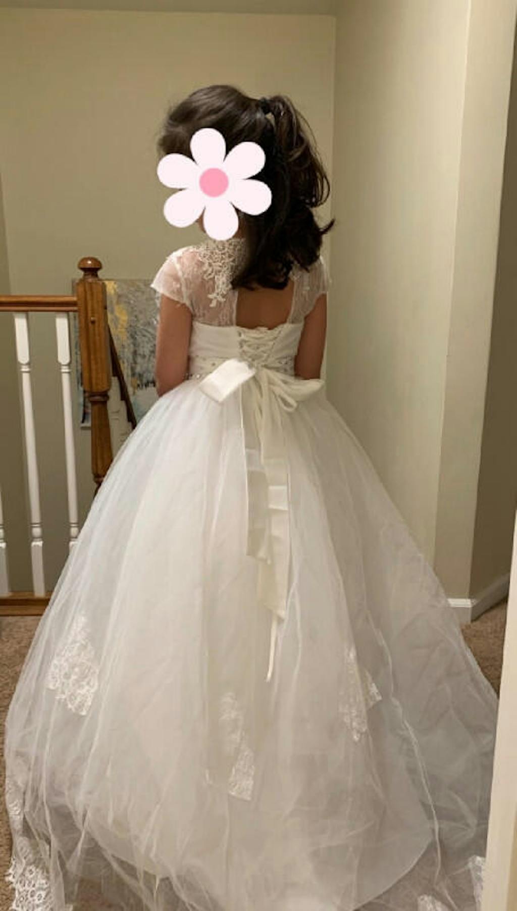 First Communion Princess Dress for Girls with Lace Round Neck Sleevele ...