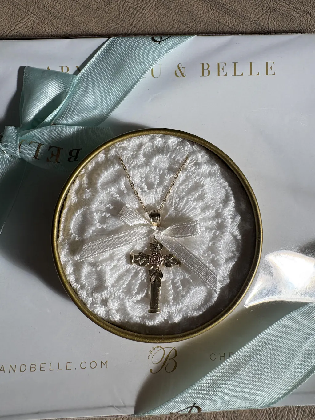 Baby Jewelry - 14k Gold Rose Cross With Chain – Baby Beau and Belle