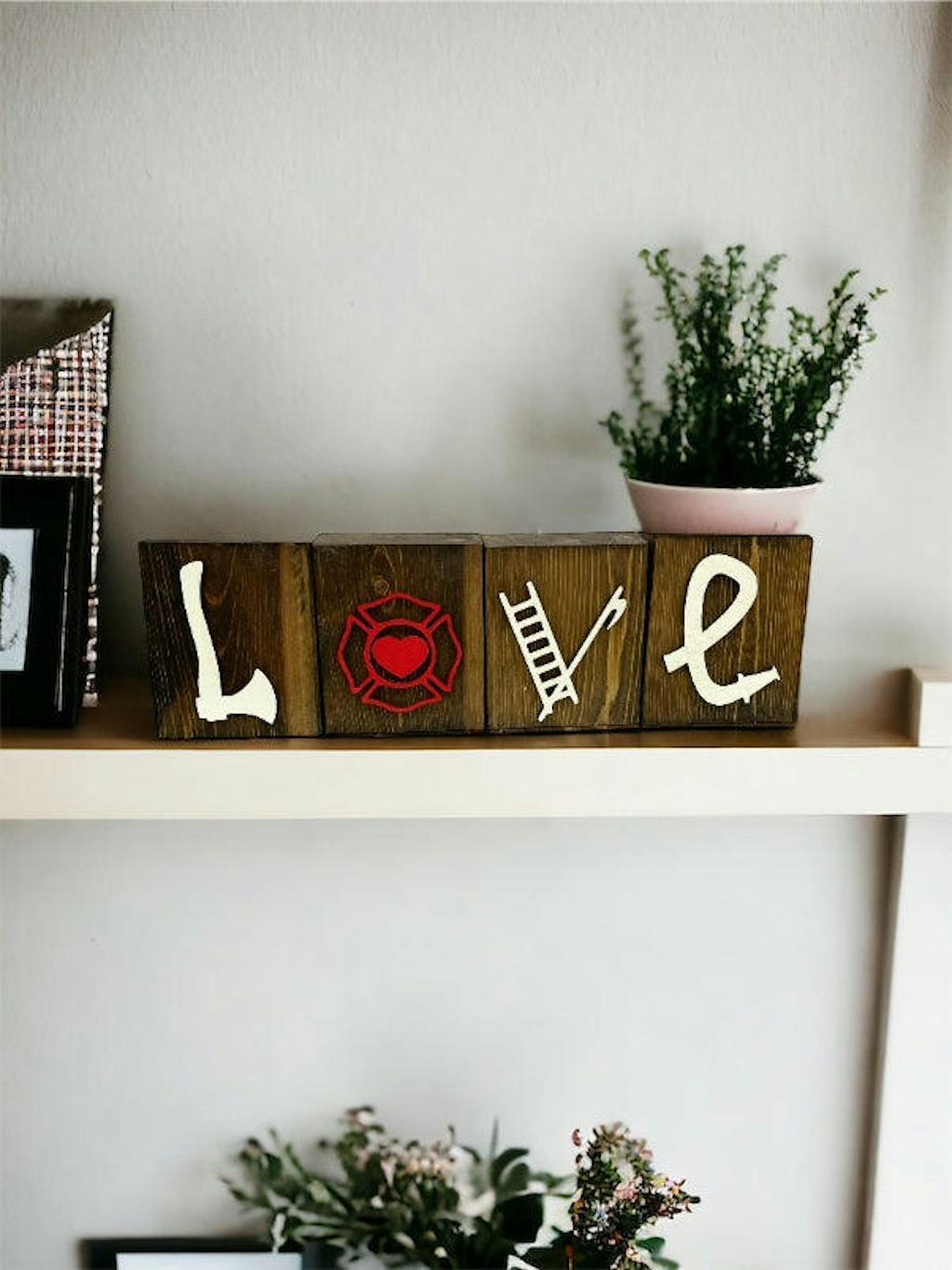 3D Firefighter Love Blocks | Firefighter Decor | Farmhouse Blocks | Fi ...