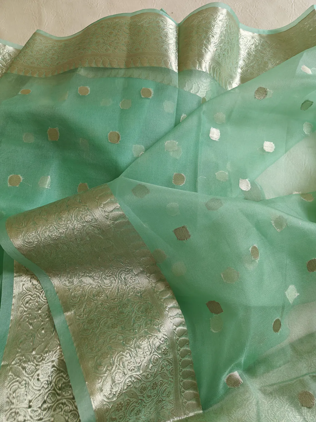 Banarasee Cotton Silk Gold Zari Big Buta Dupatta-Deep Blue