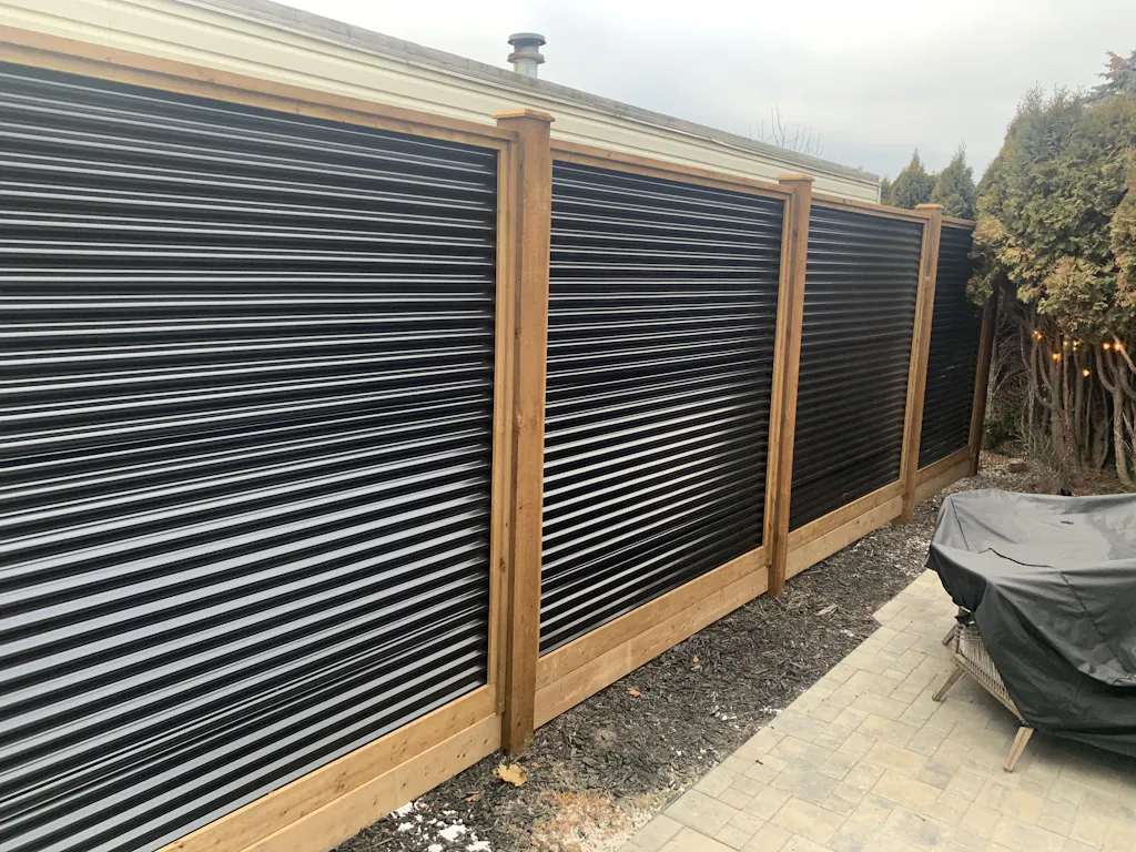 "The Coastal" - Corrugated Metal Fence Panel, Pressure Treated Lumber
