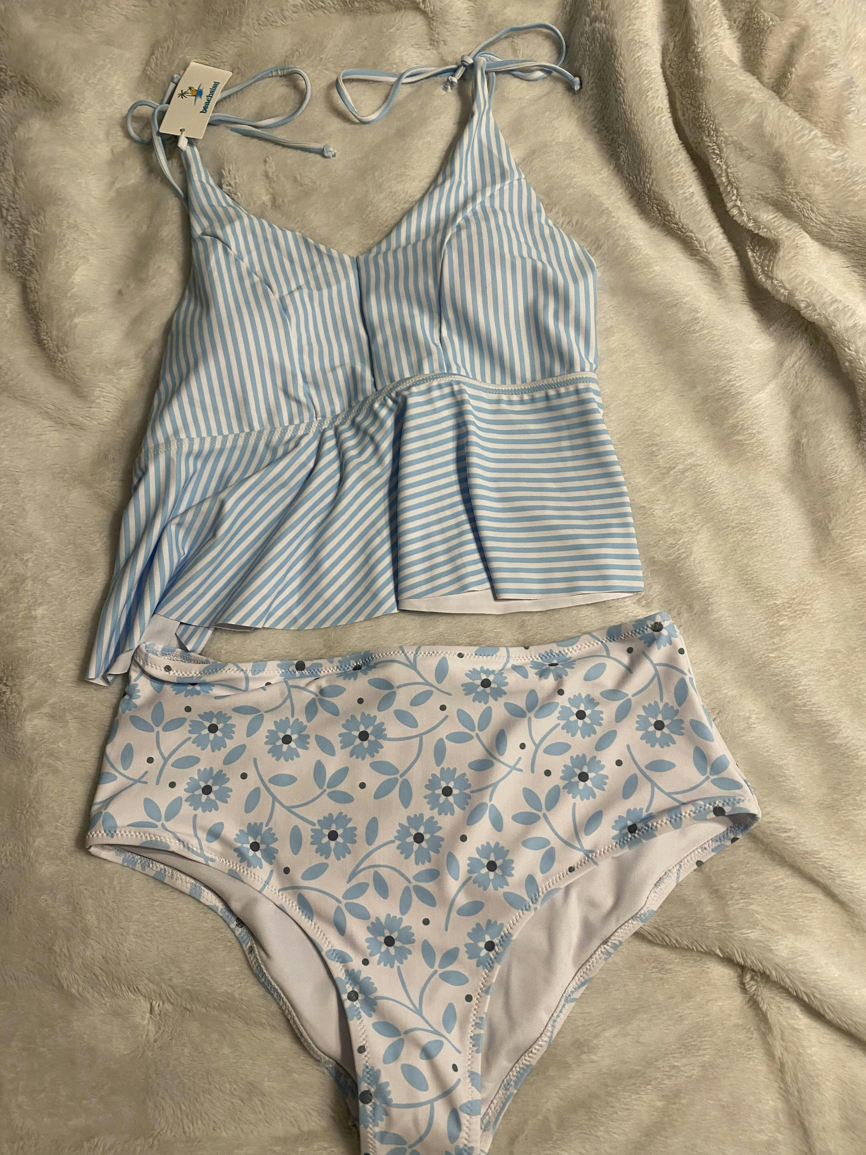 Tie Shoulder Stripe Print Cute Tankini Set – Beachsissi