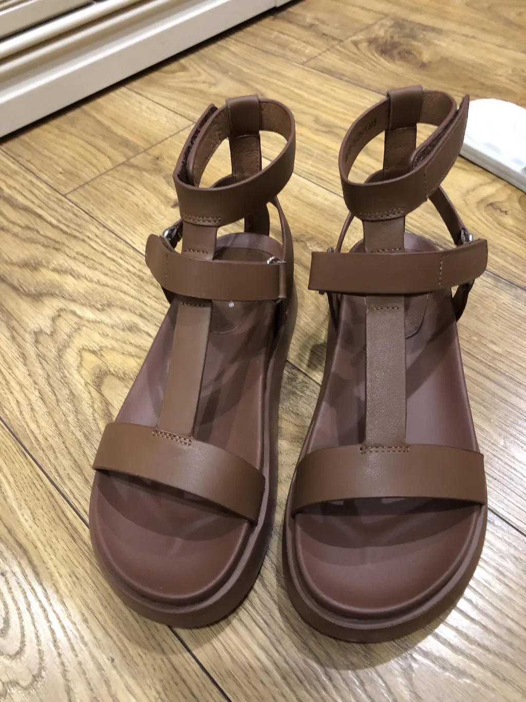 BeauToday Leather T-bar Platform Gladiator Sandals with Open Toe for W ...