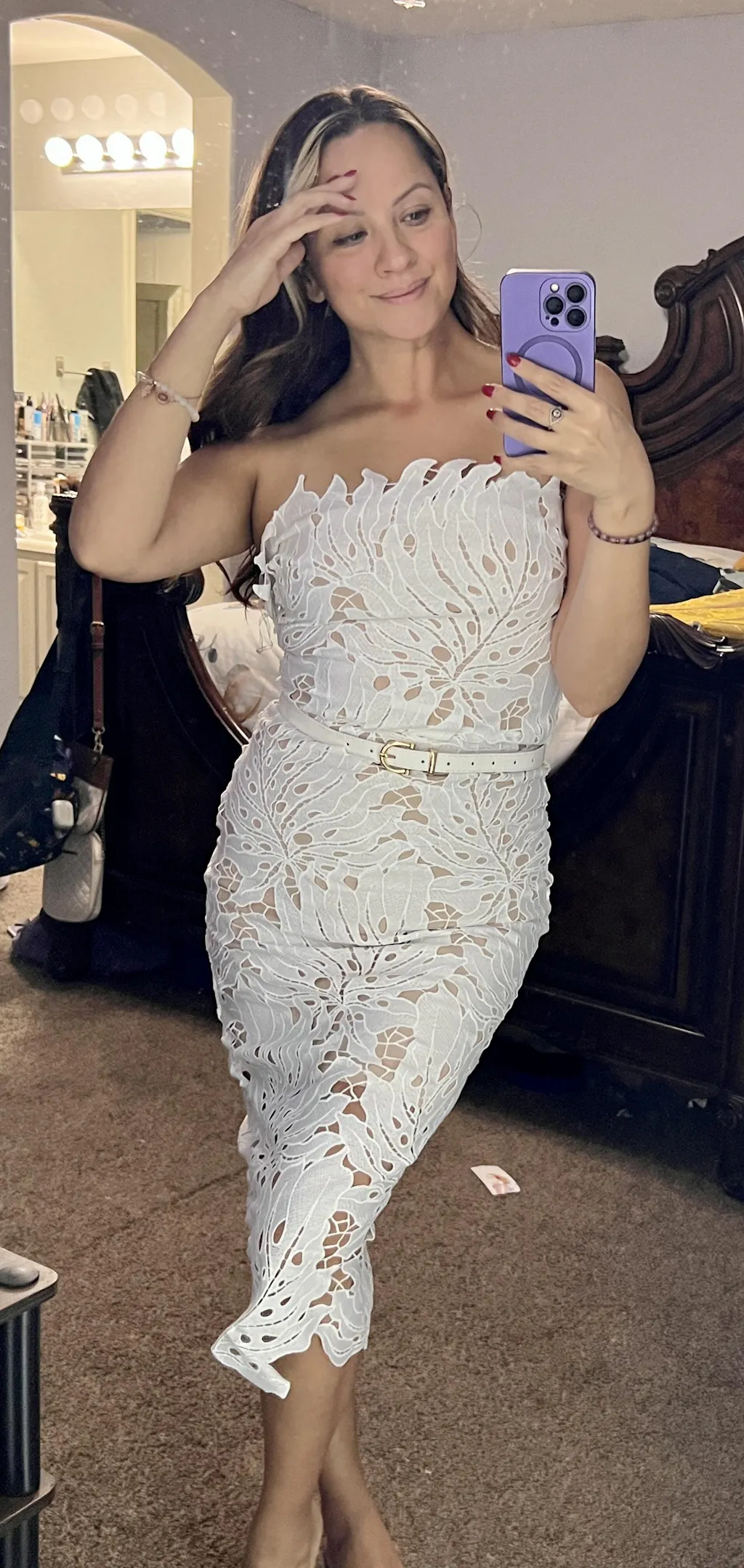 Stripe Strapless Lace Midi Bandage Dress – Bellabarnett