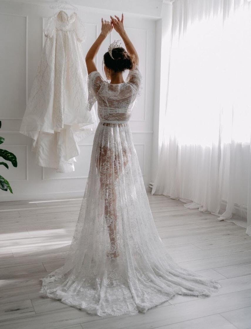 Long lace robe with train | Bella Donna Handmade 🔥