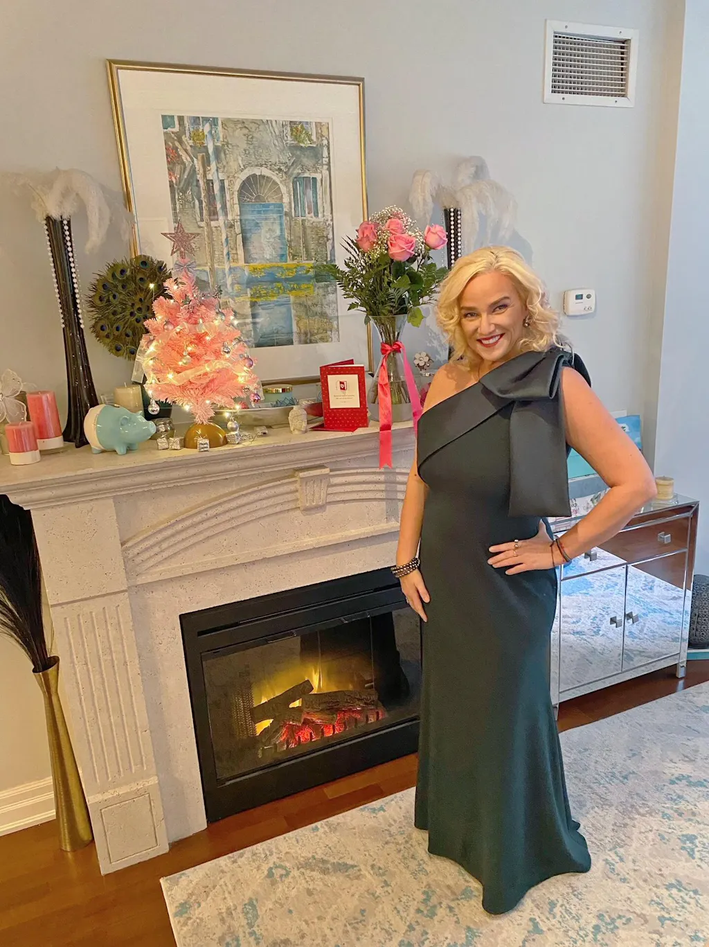 "Carmela" Long Scuba Crepe Dress with Satin Bow