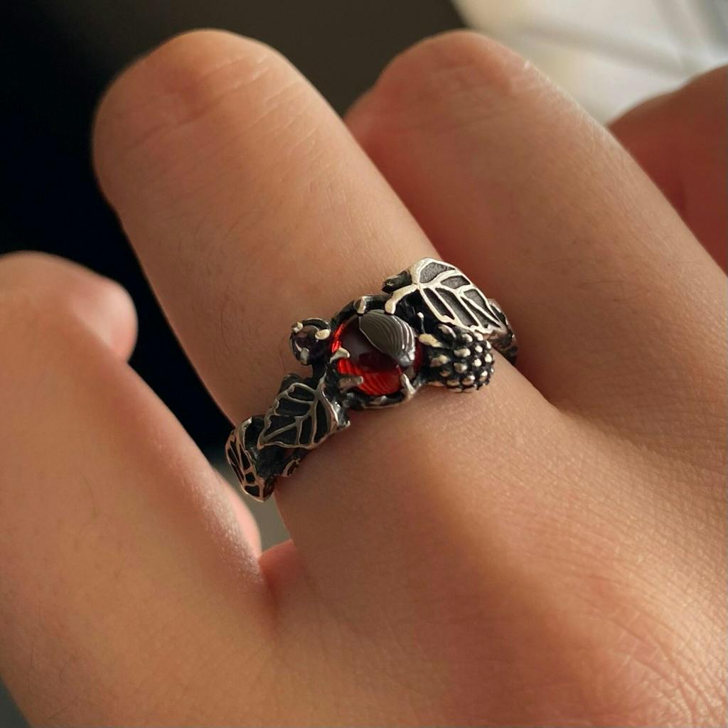 Amethyst and Garnet Ring "Raspberry" | Sterling Silver | BlackTreeLab