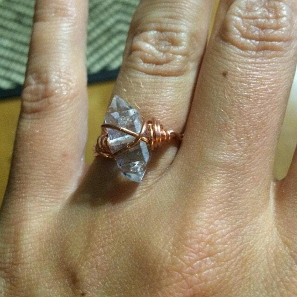 Minimalist Herkimer Diamond Ring: Wire-Wrapped Crystal Jewelry for Hea ...
