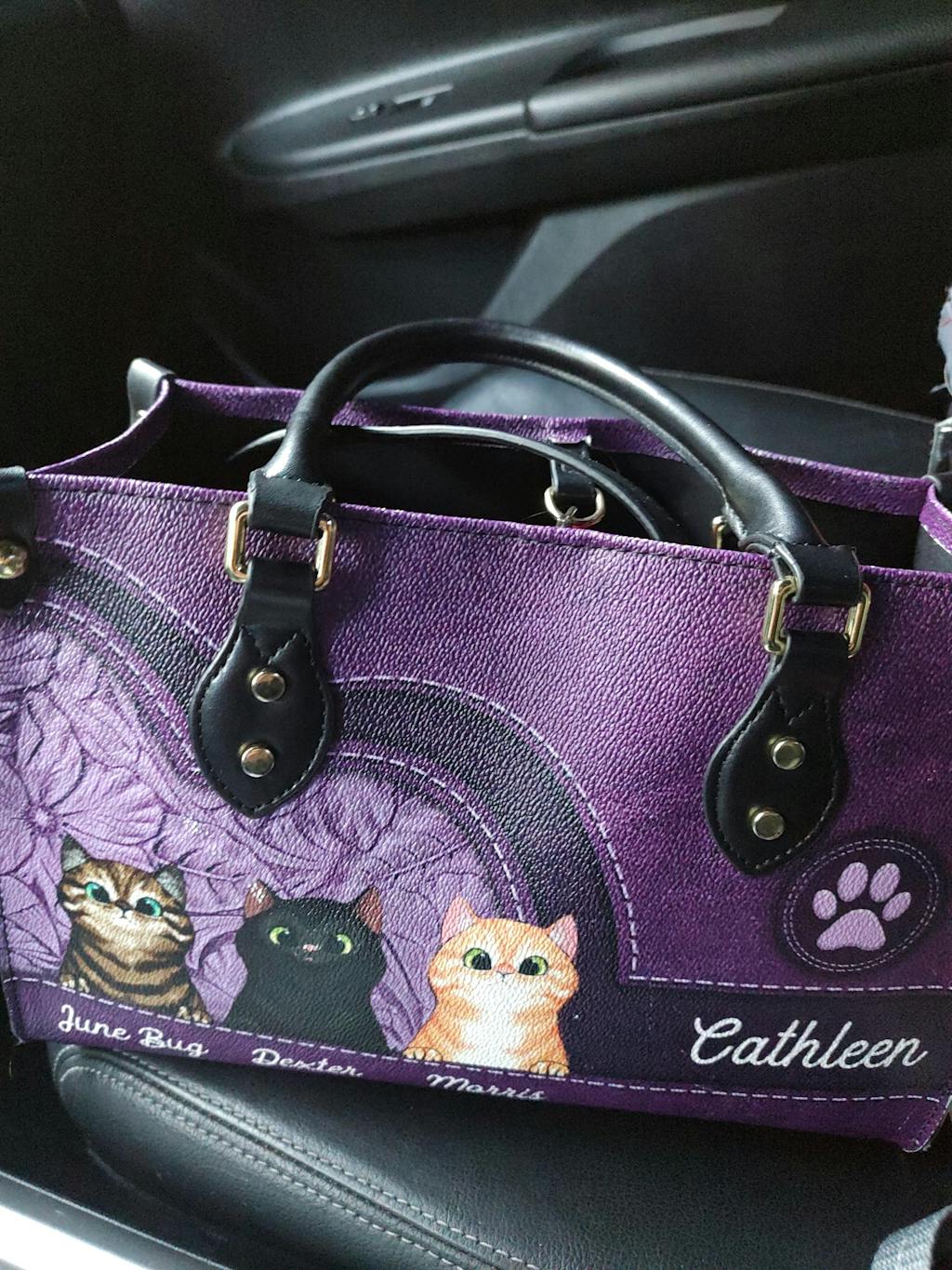 Cat Personalized Leather Handbag, Personalized Gift for Cat Lovers, Cat ...