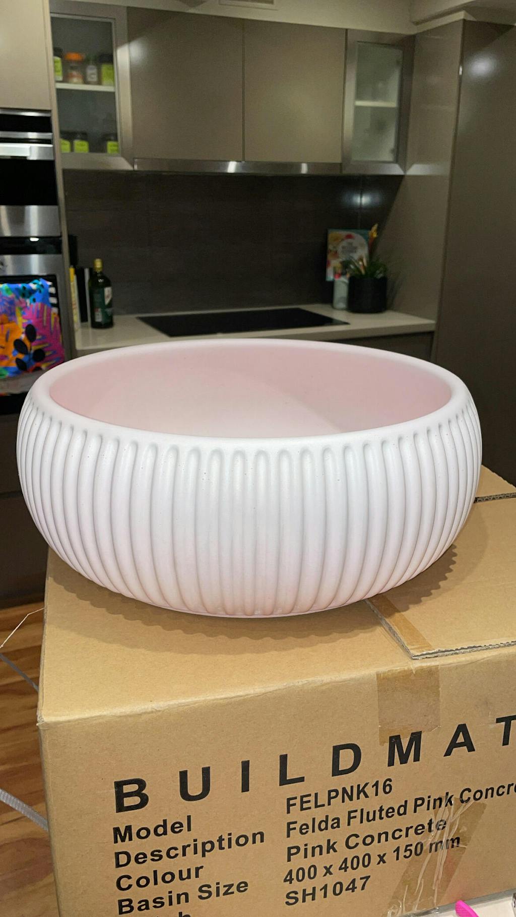 Alma Felda Champagne Pink Fluted Concrete Basin – Buildmat