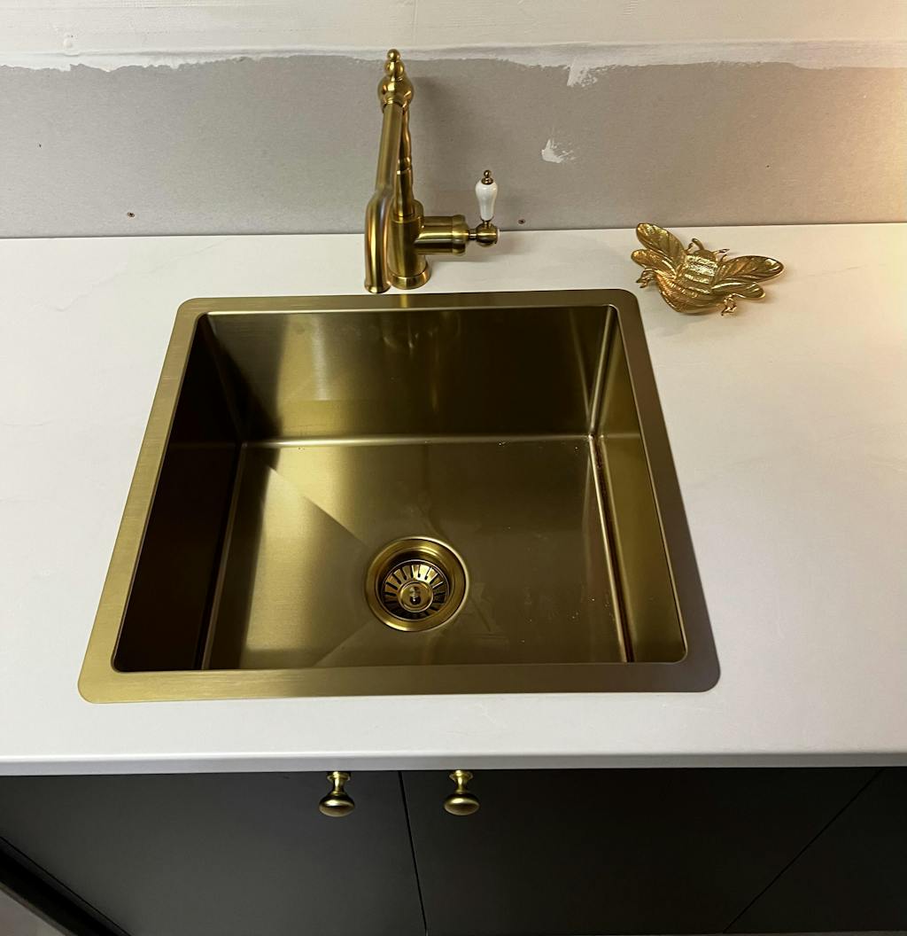 Alma Brushed Brass Gold Penny 510x450 Single Bowl Sink – Buildmat