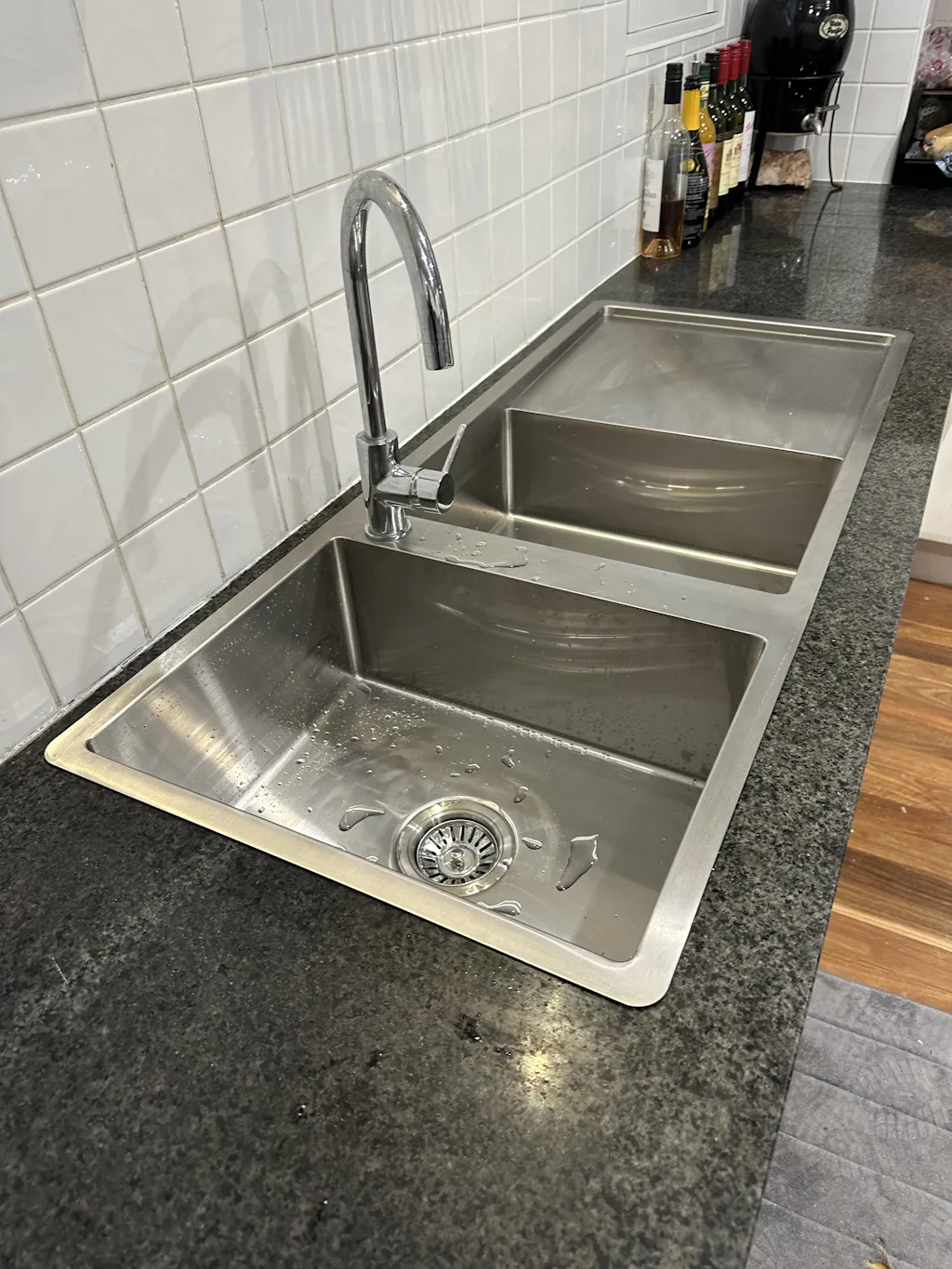 Theo 1200x500 Double Bowl Tap Landing with Right Drain Board Sink ...
