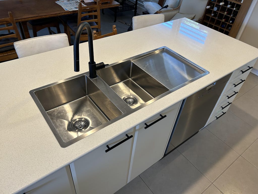 Alma Theo 1200x500 Double Bowl Tap Landing with Right Drain Board Sink ...