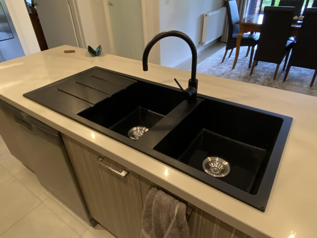 Darlene 1200x500 Black Granite Drainboard Double Bowl Sink – Buildmat