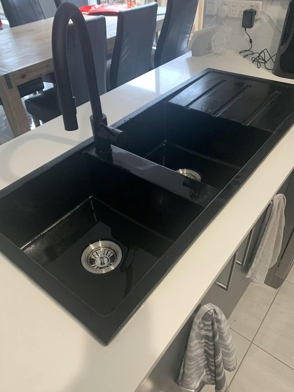 Alma Darlene 1200x500 Black Granite Drainboard Double Bowl Sink – Buildmat