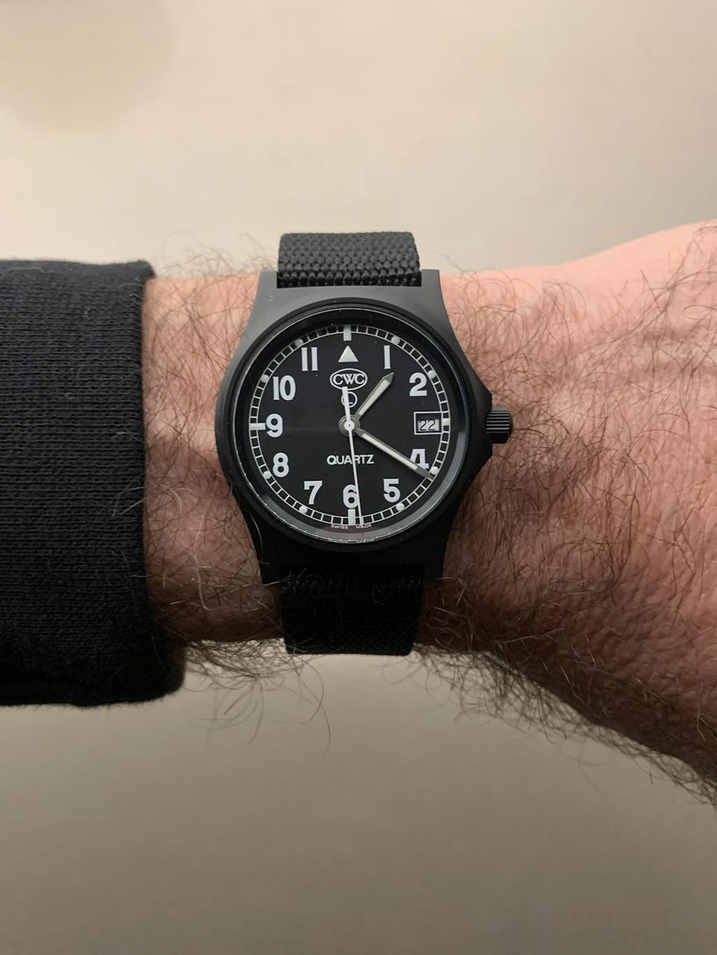 CWC GS Sapphire Watch, Black with Black Dial
