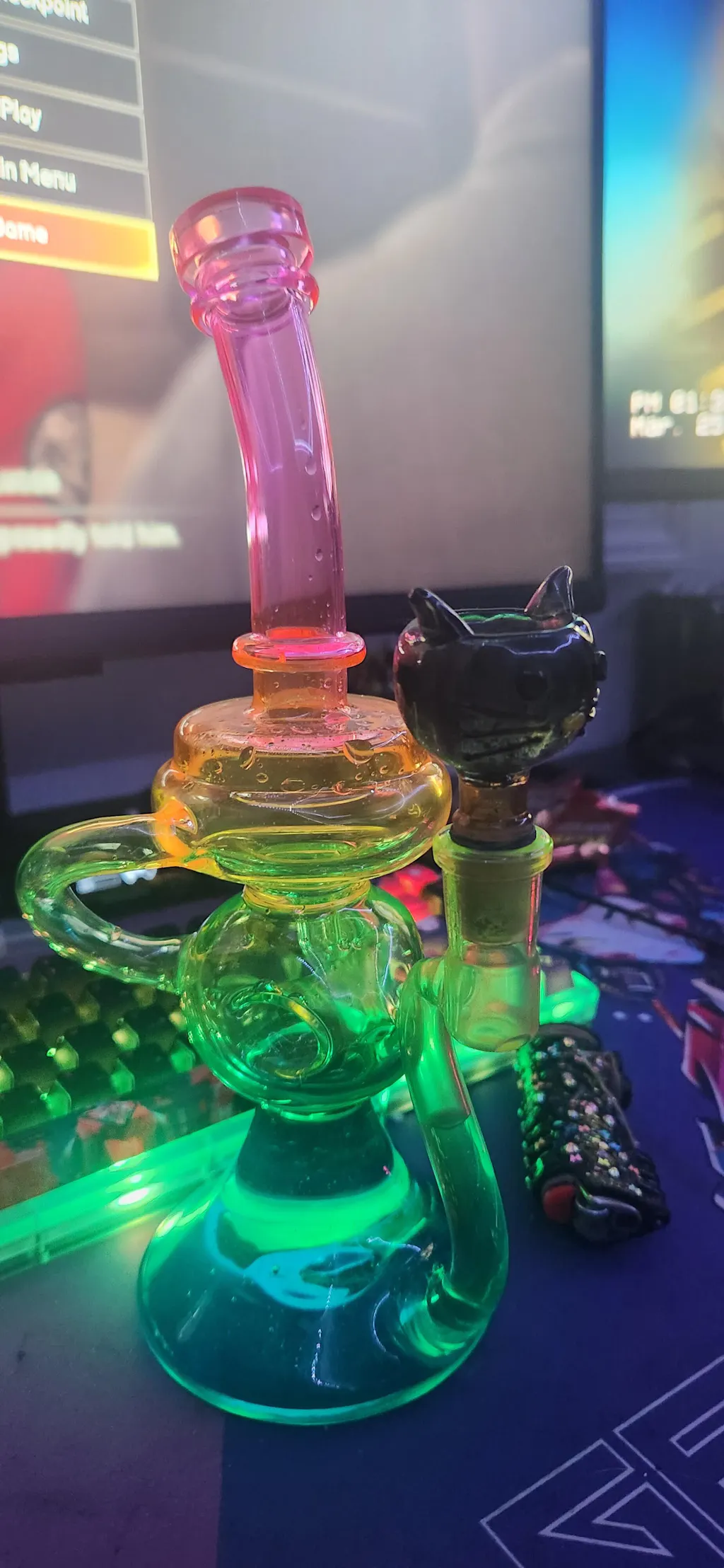 NEON RAINBOW RECYCLER BONG (uv reactive)
