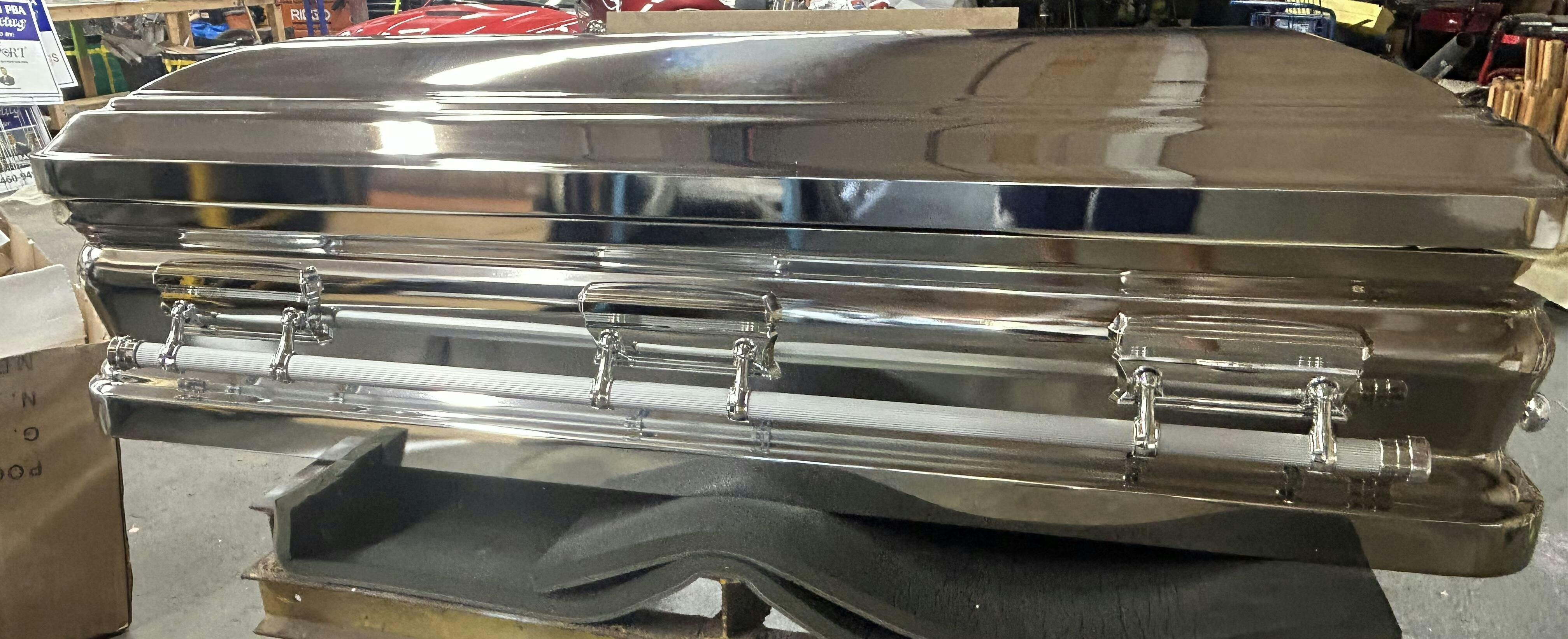 Silver Chrome Casket Full Couch - Casket Emporium
