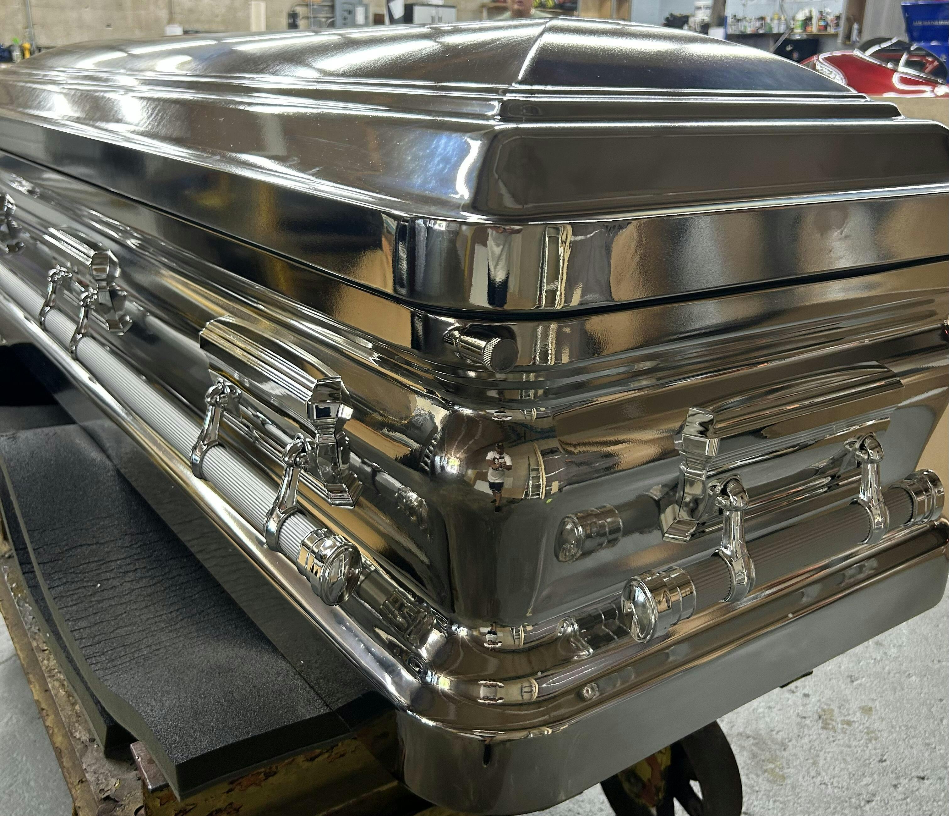 Silver Chrome Casket Full Couch - Casket Emporium