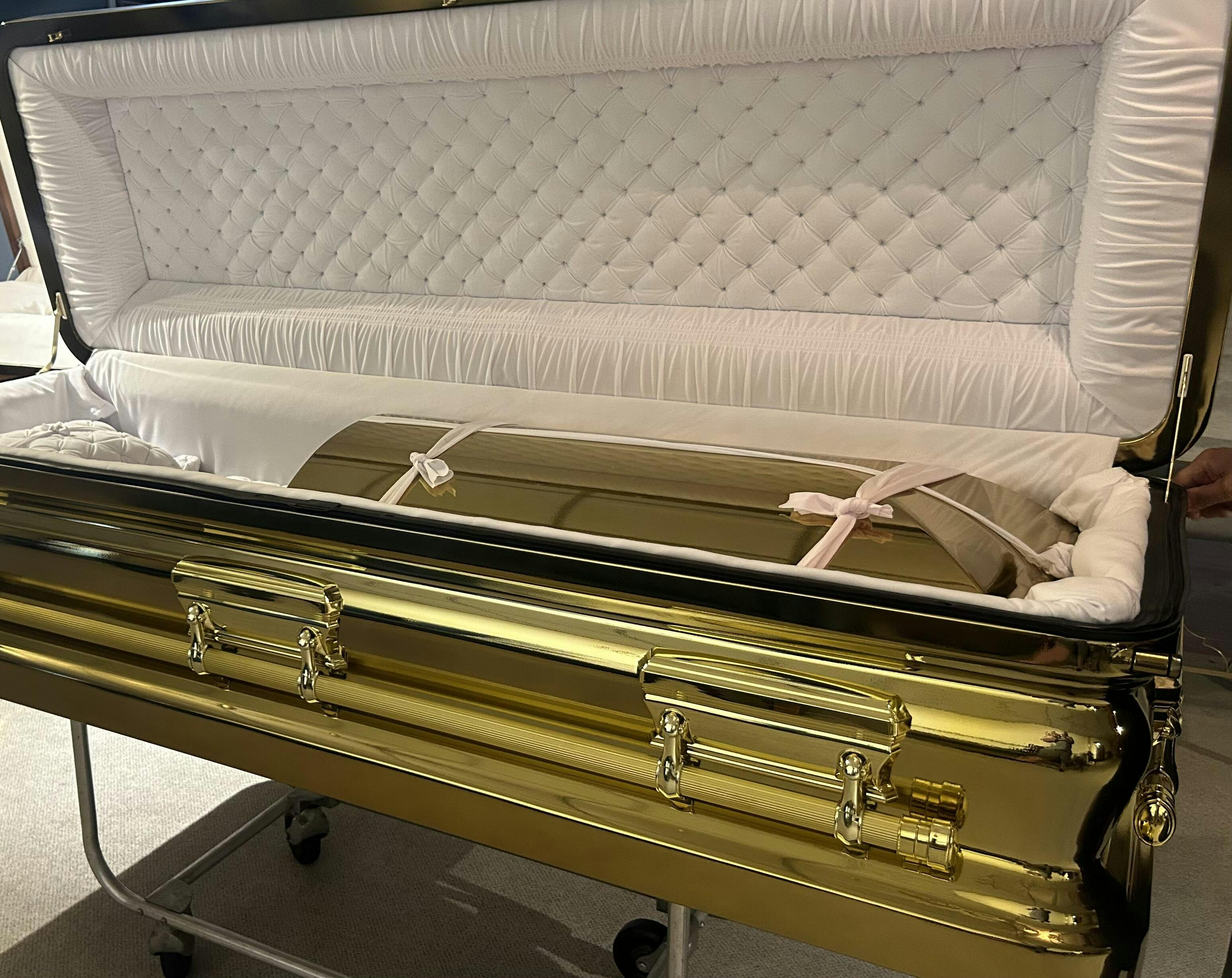 Gold Chrome Casket Full Couch - Casket Emporium