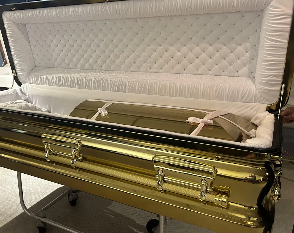 Gold Chrome Casket Full Couch - Casket Emporium