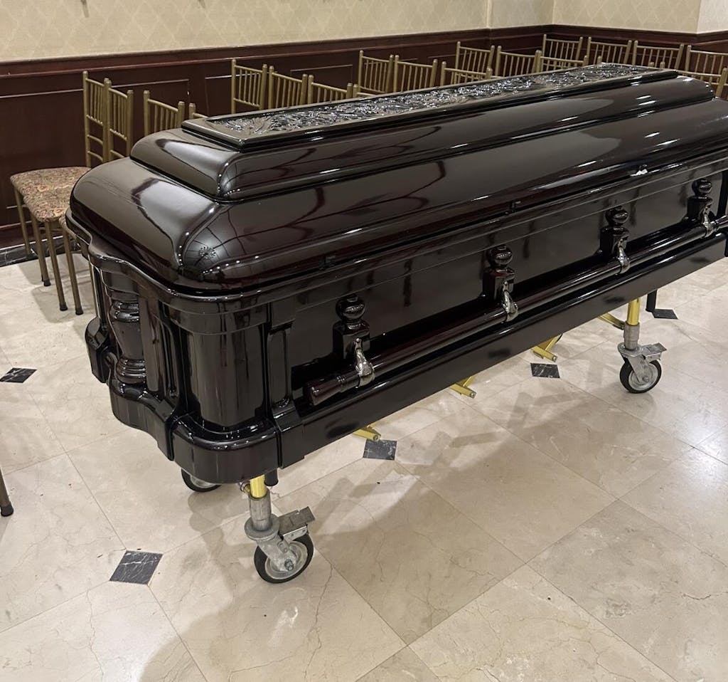 Casket Emporium Series Carved Top Mahogany Full Couch | Best Caskets