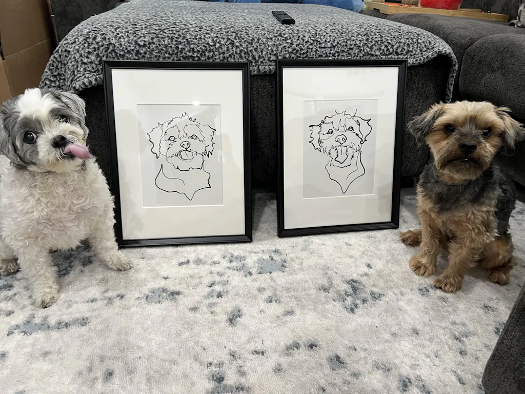 One Pet Single-Line Custom Portrait – Char and Whiskers