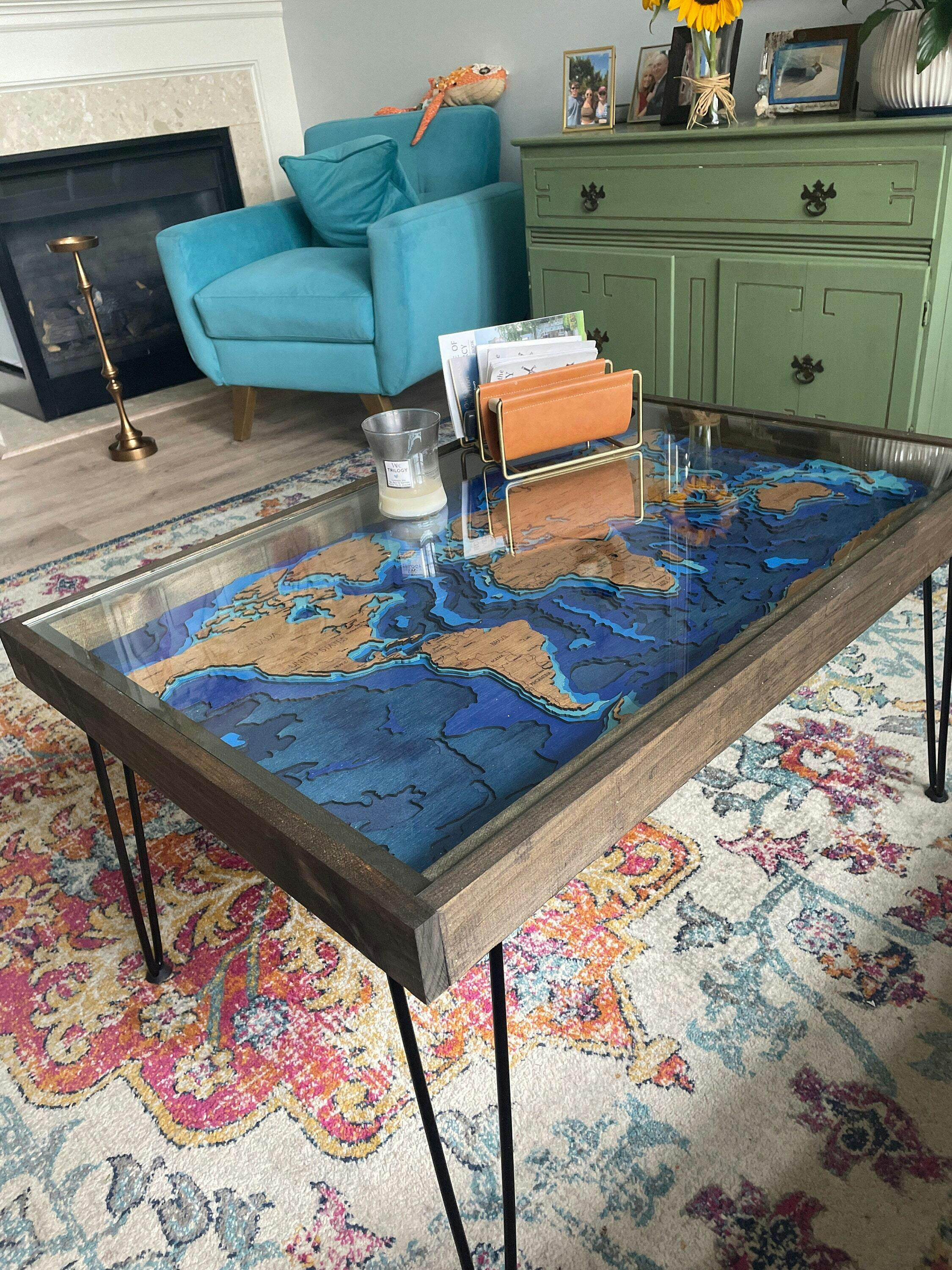 World Map Coffee Table with Ocean Bathymetric Layers - 24x36" – Charles ...