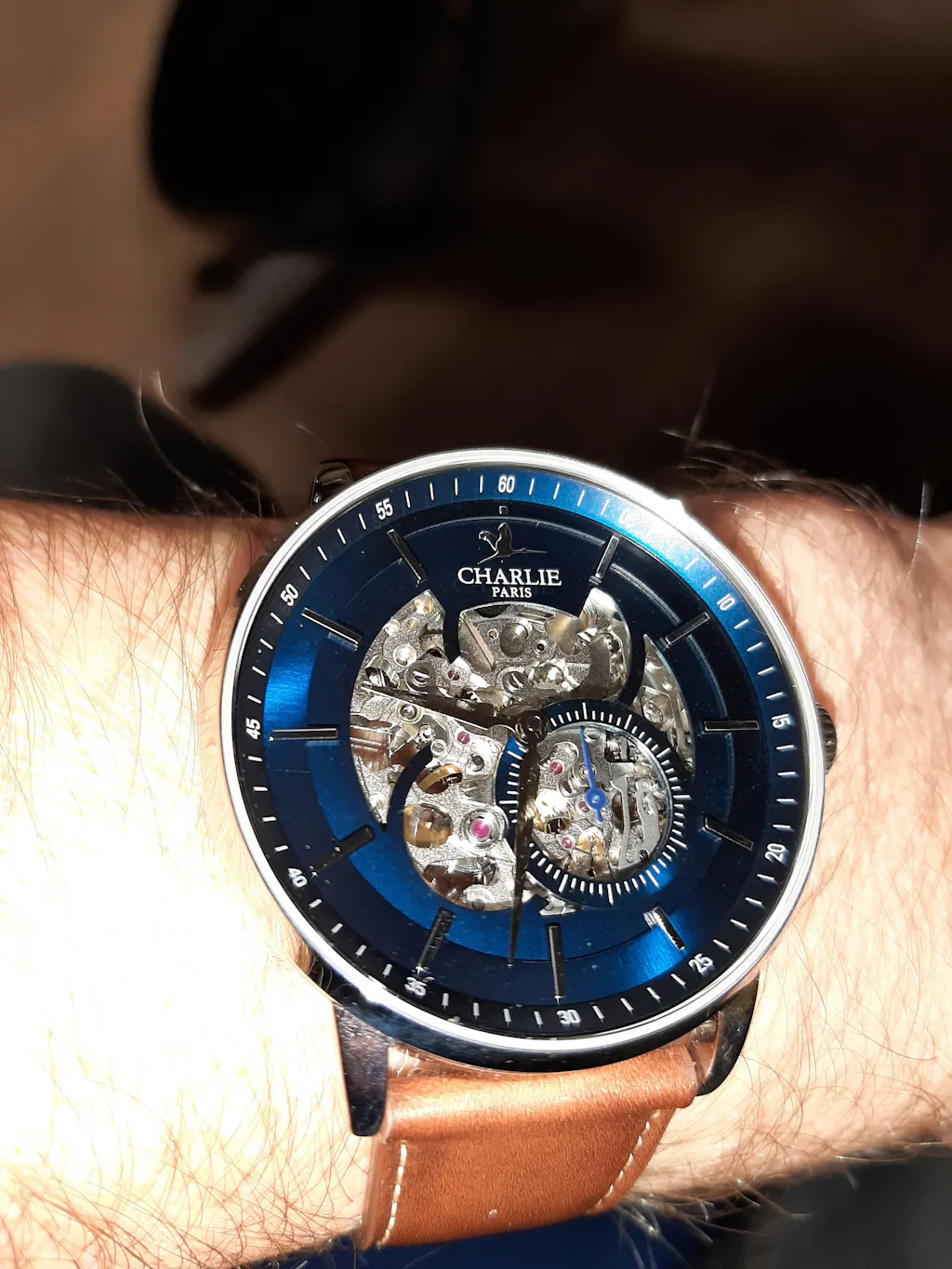 French men's automatic skeleton watch - Initial Blue