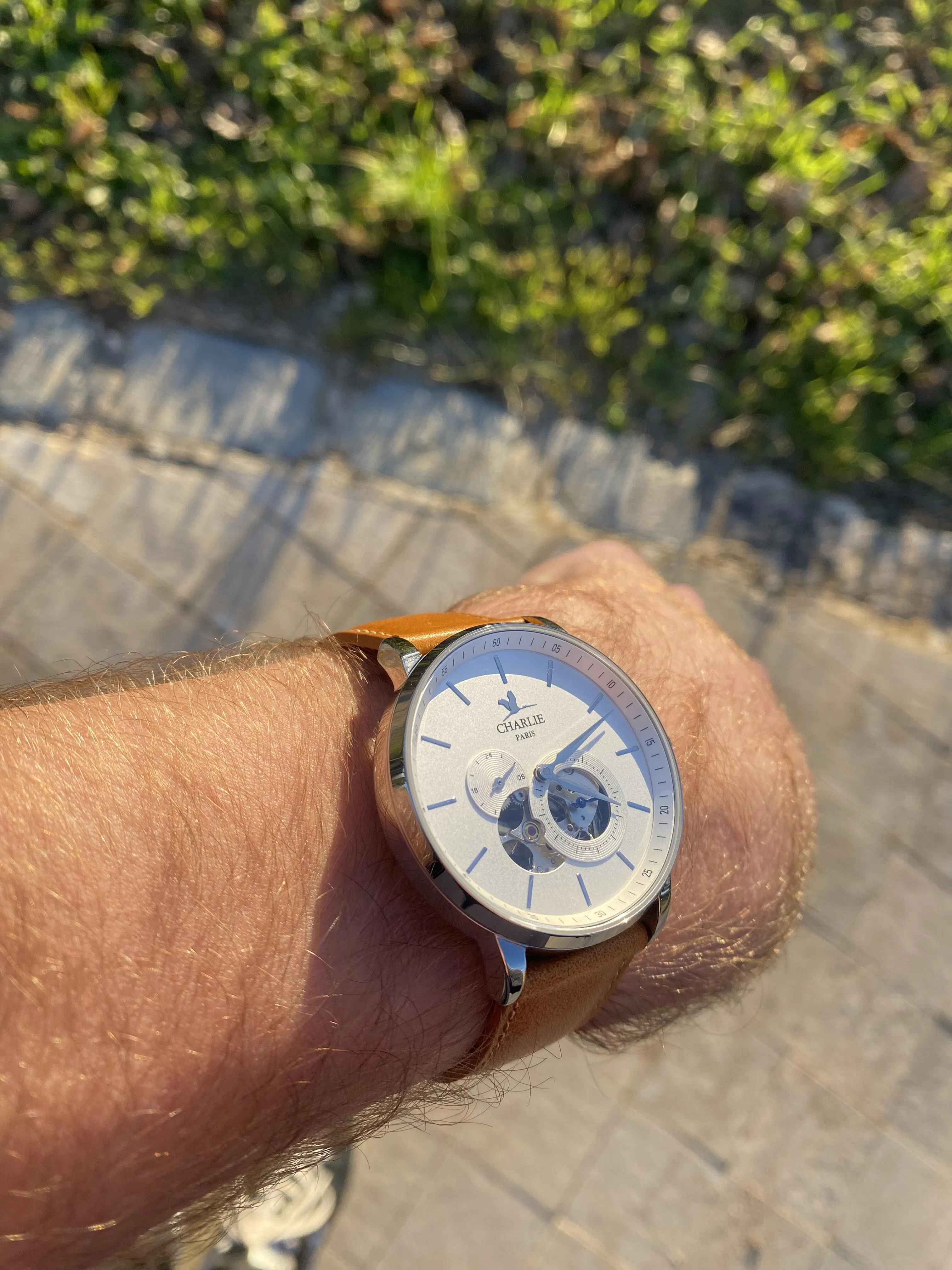 French men's automatic skeleton watch - Initial Blue