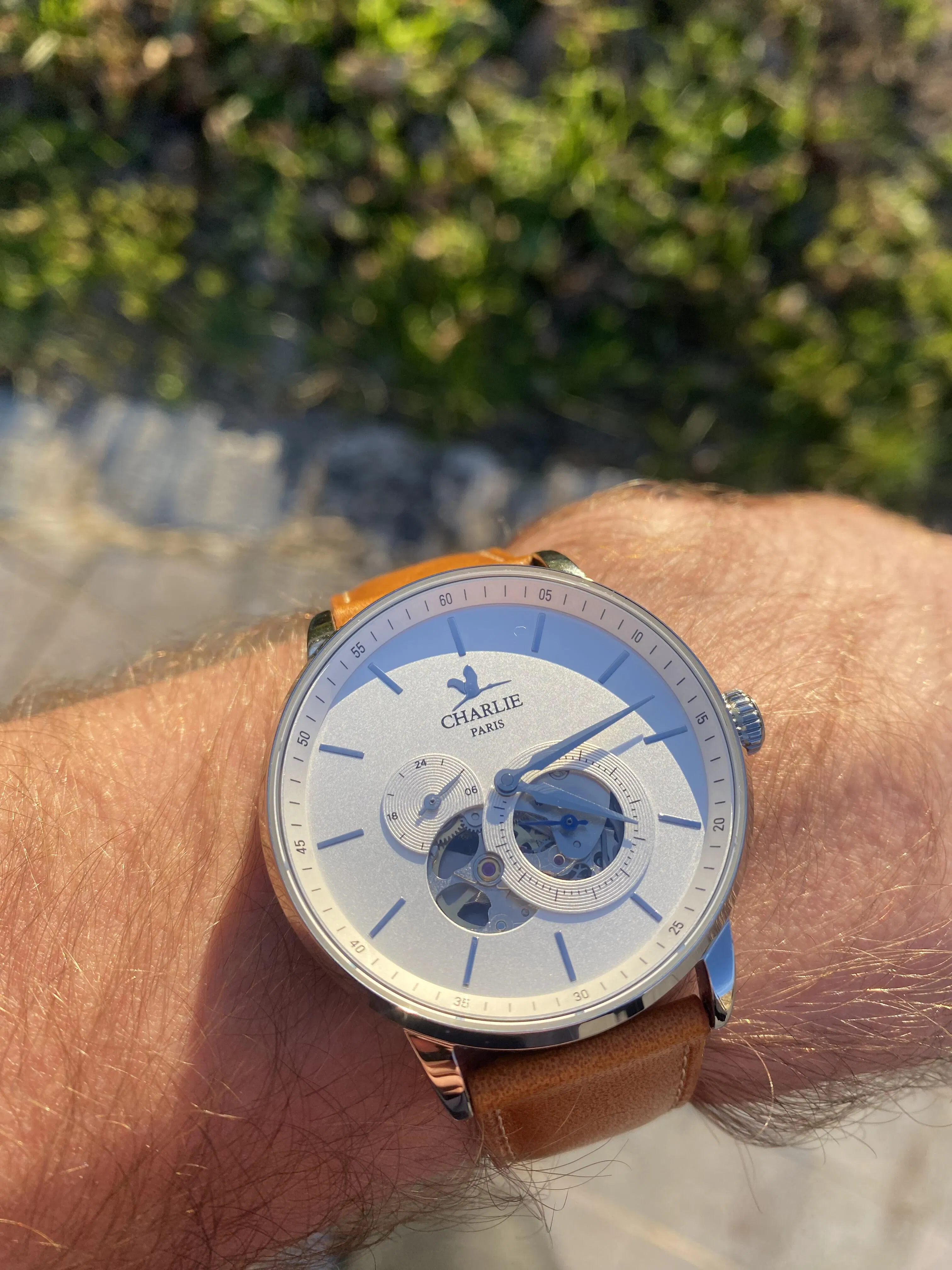French men's automatic skeleton watch - Initial Blue
