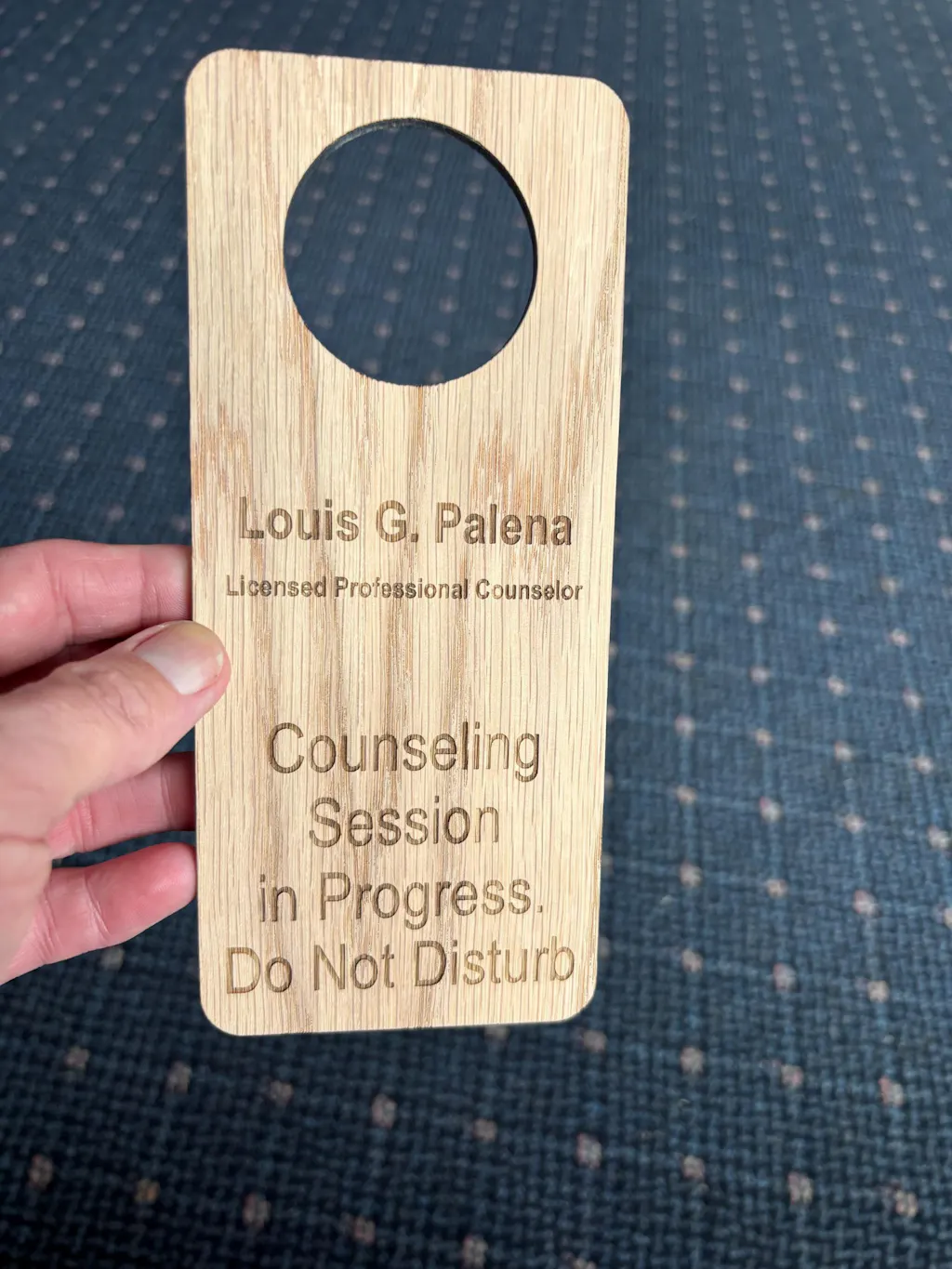 Personalised Therapy Session Door Hanger - Elegant Oak Sign ...